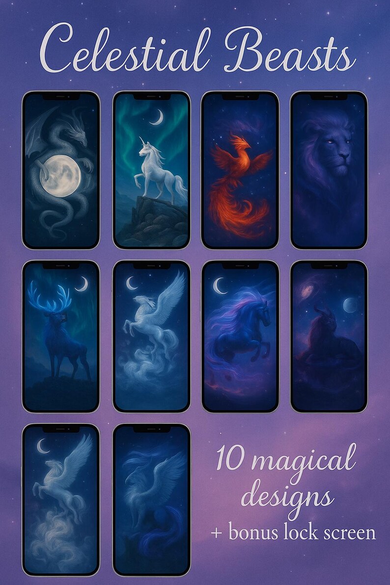 Celestial Beasts Phone Wallpapers | Fantasy Creatures Digital Art | Dragon Unicorn Phoenix ...