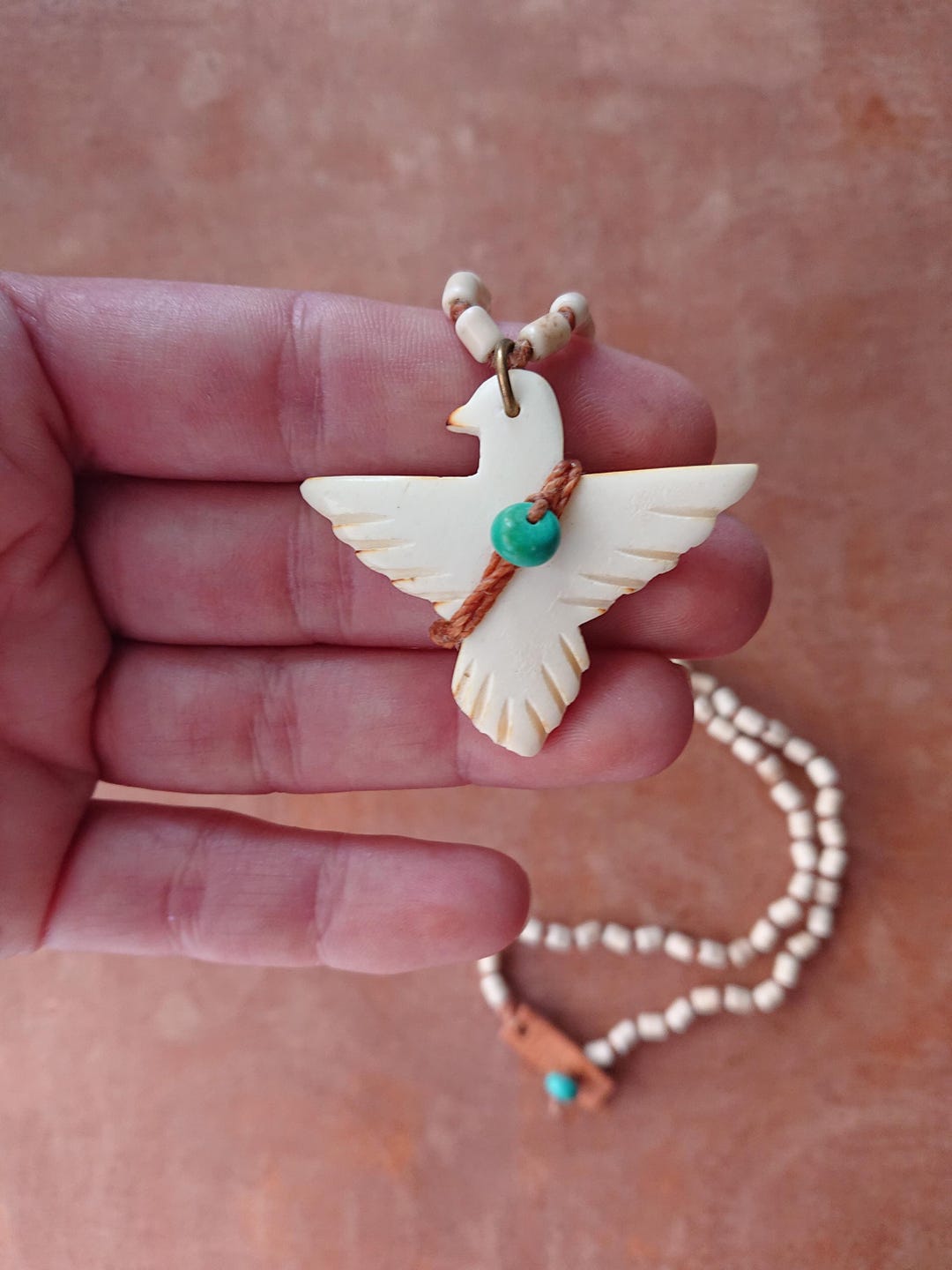 THUNDERBIRD MALA Necklace Zuni Turquoise Magnesite and Bone Thunderbird - Etsy