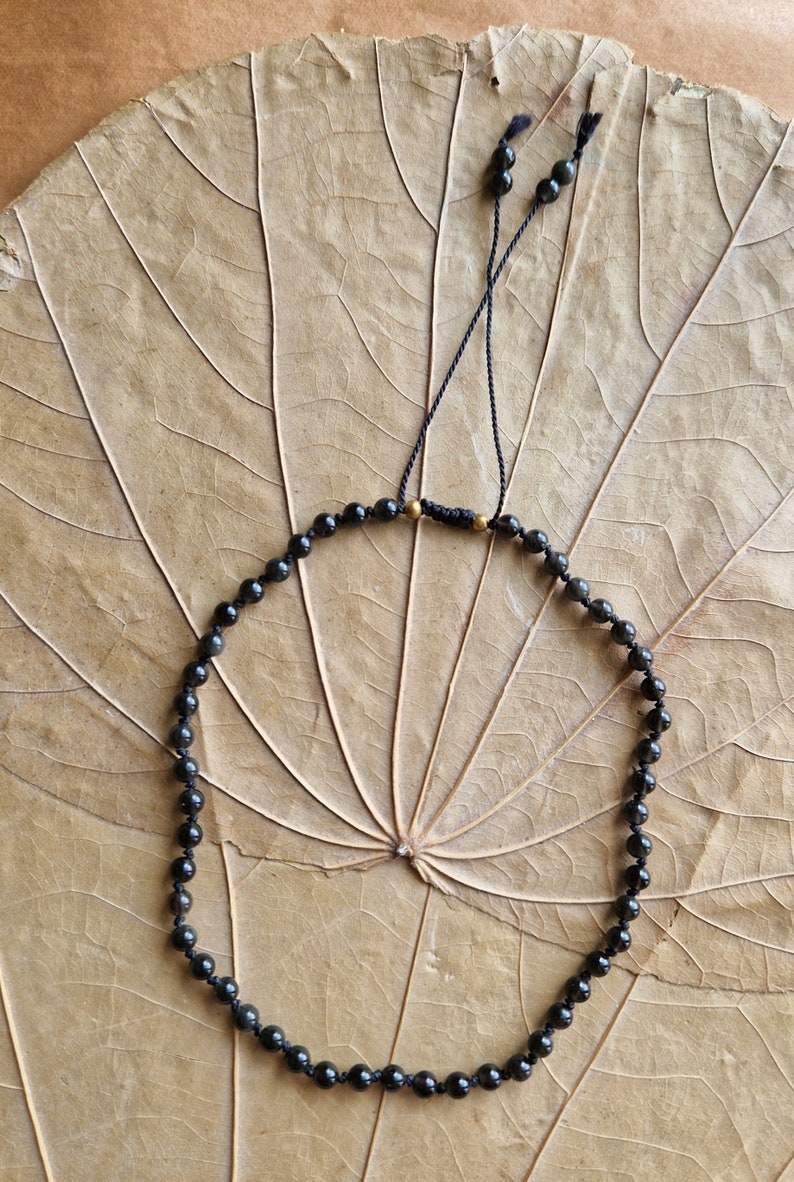 Obsidian Black Stone Anklet, Silk Cord Minimalist Boho Jewelry, Dainty ...