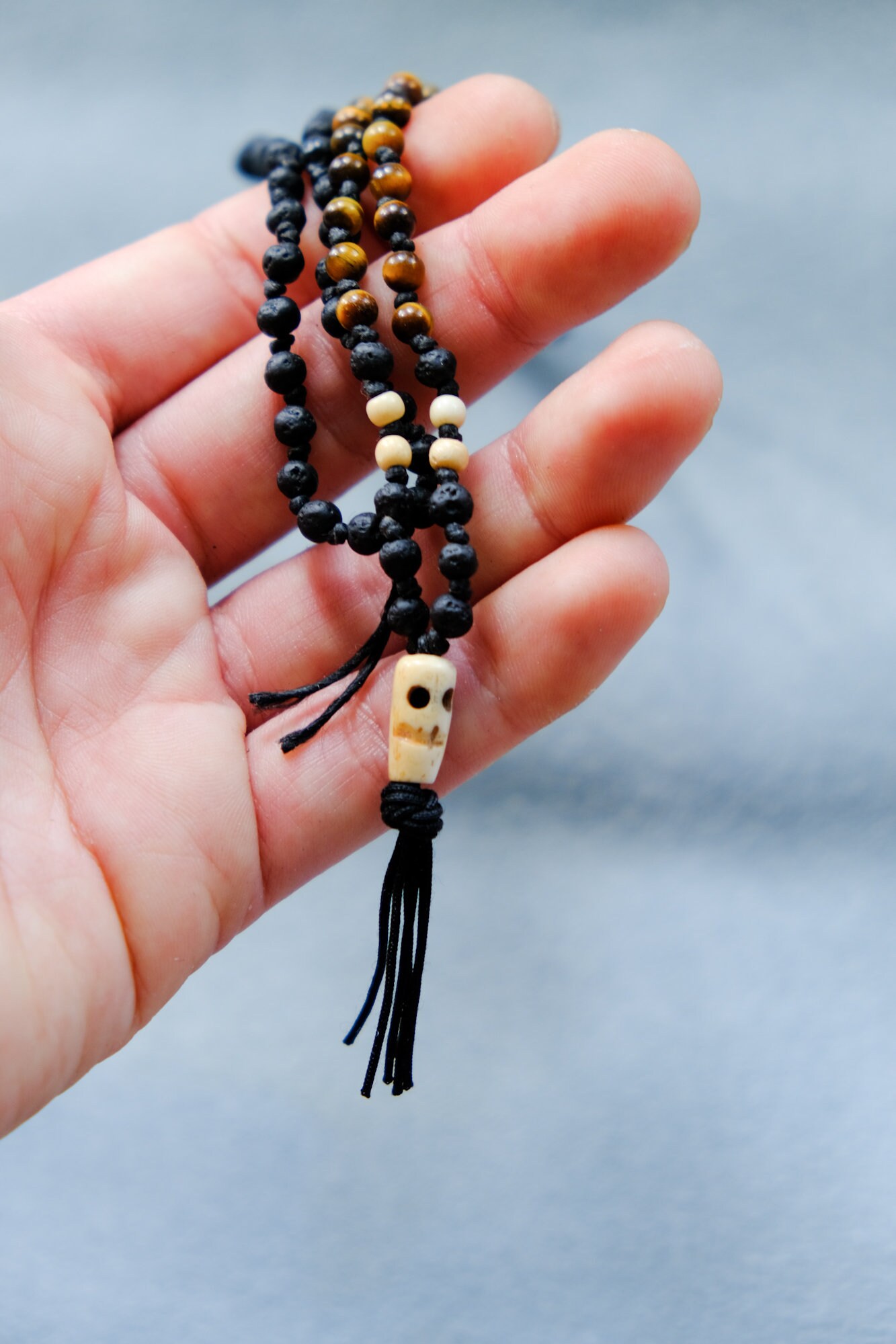 KALI MALA Slim Necklace With a Carved Bone SKULL // Skull | Etsy