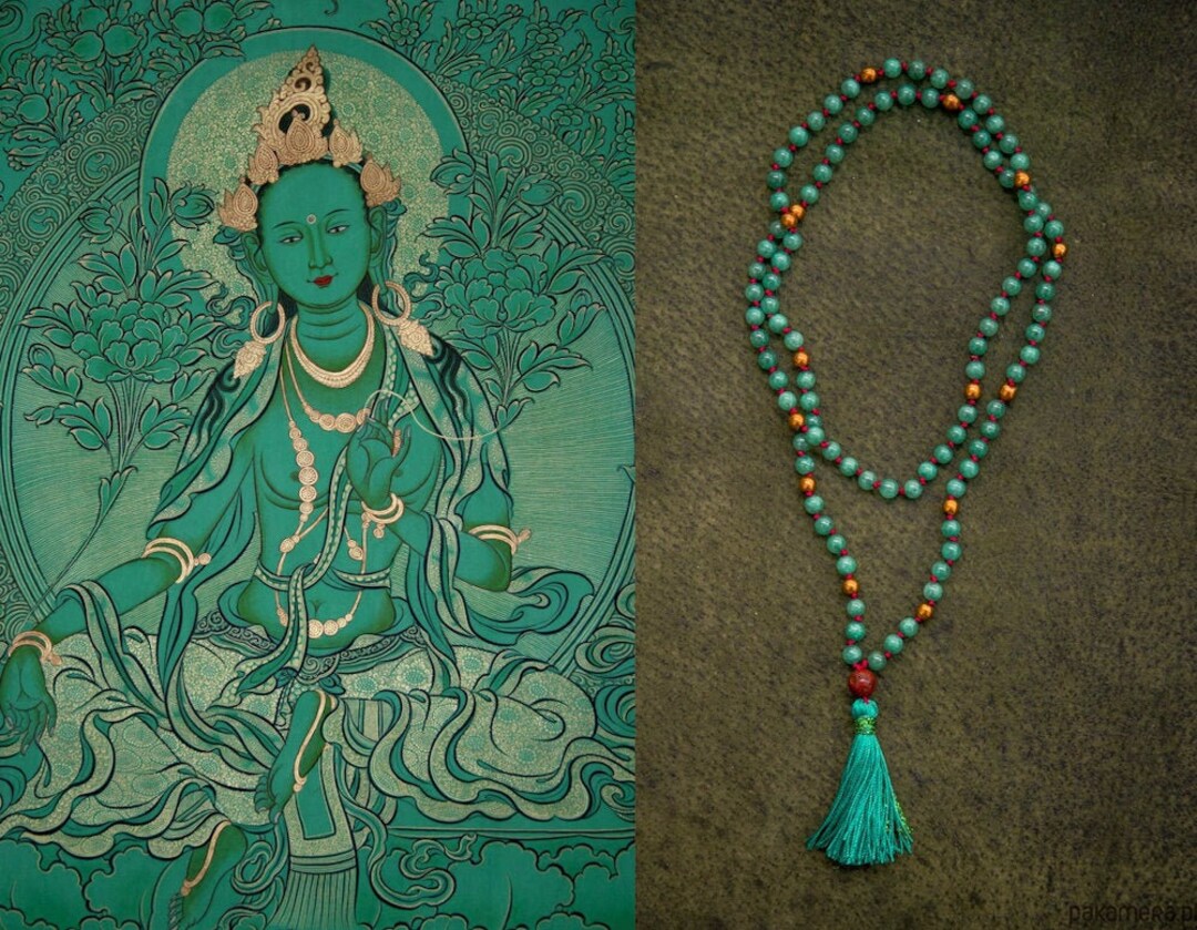 Green Tara Jade Mala • 108 Beads • Bodhi Seed & Silk Tassel Necklace ...