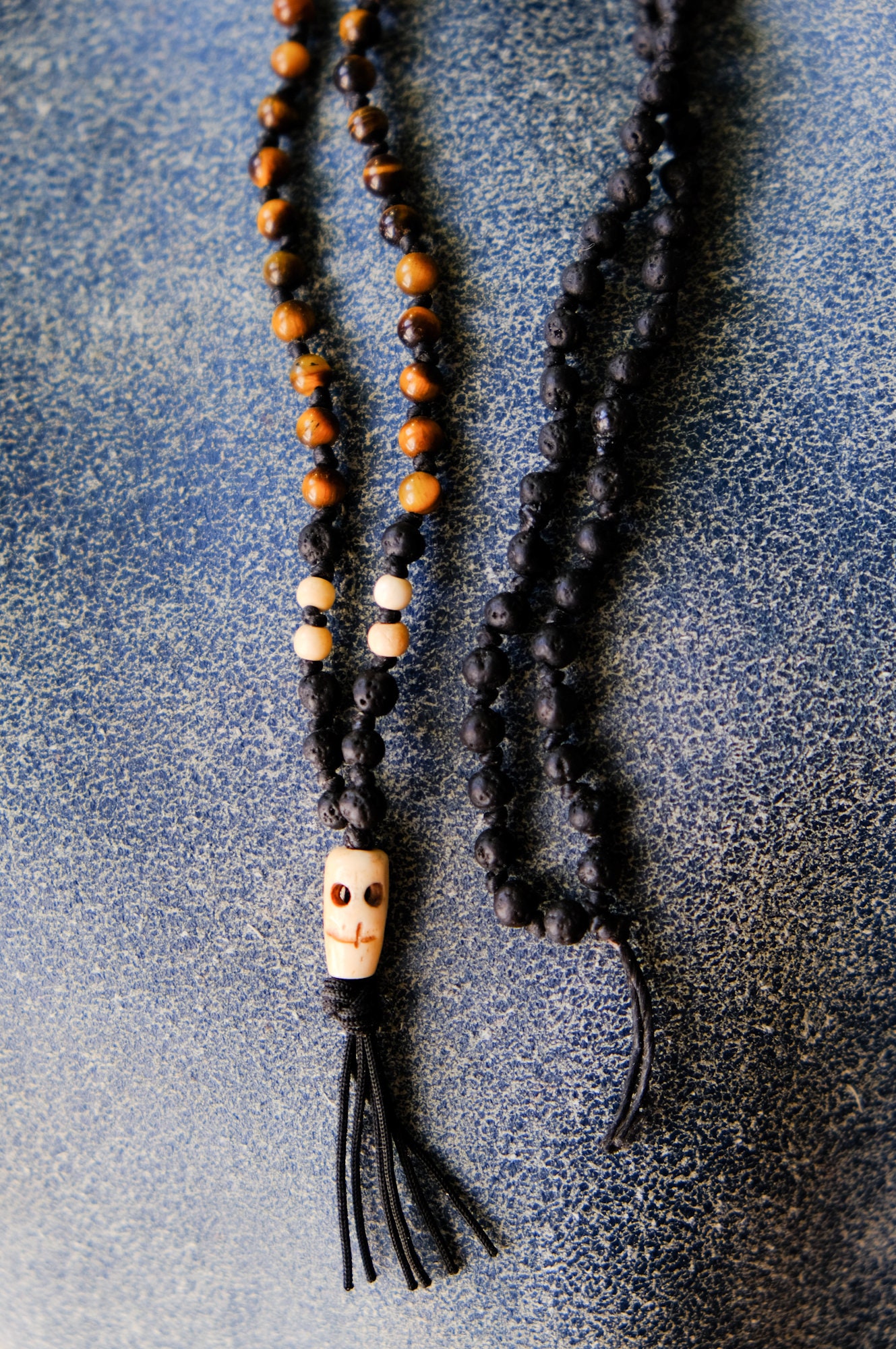 KALI MALA Slim Necklace With a Carved Bone SKULL // Skull | Etsy