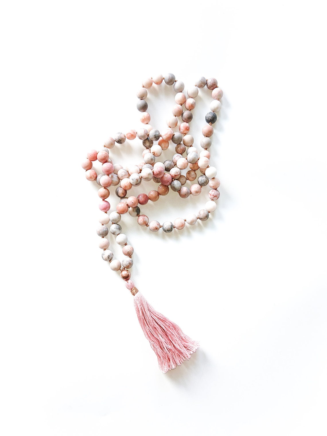 AYURVEDA MALA long necklace / frosted Jasper and Rhodonite | Etsy