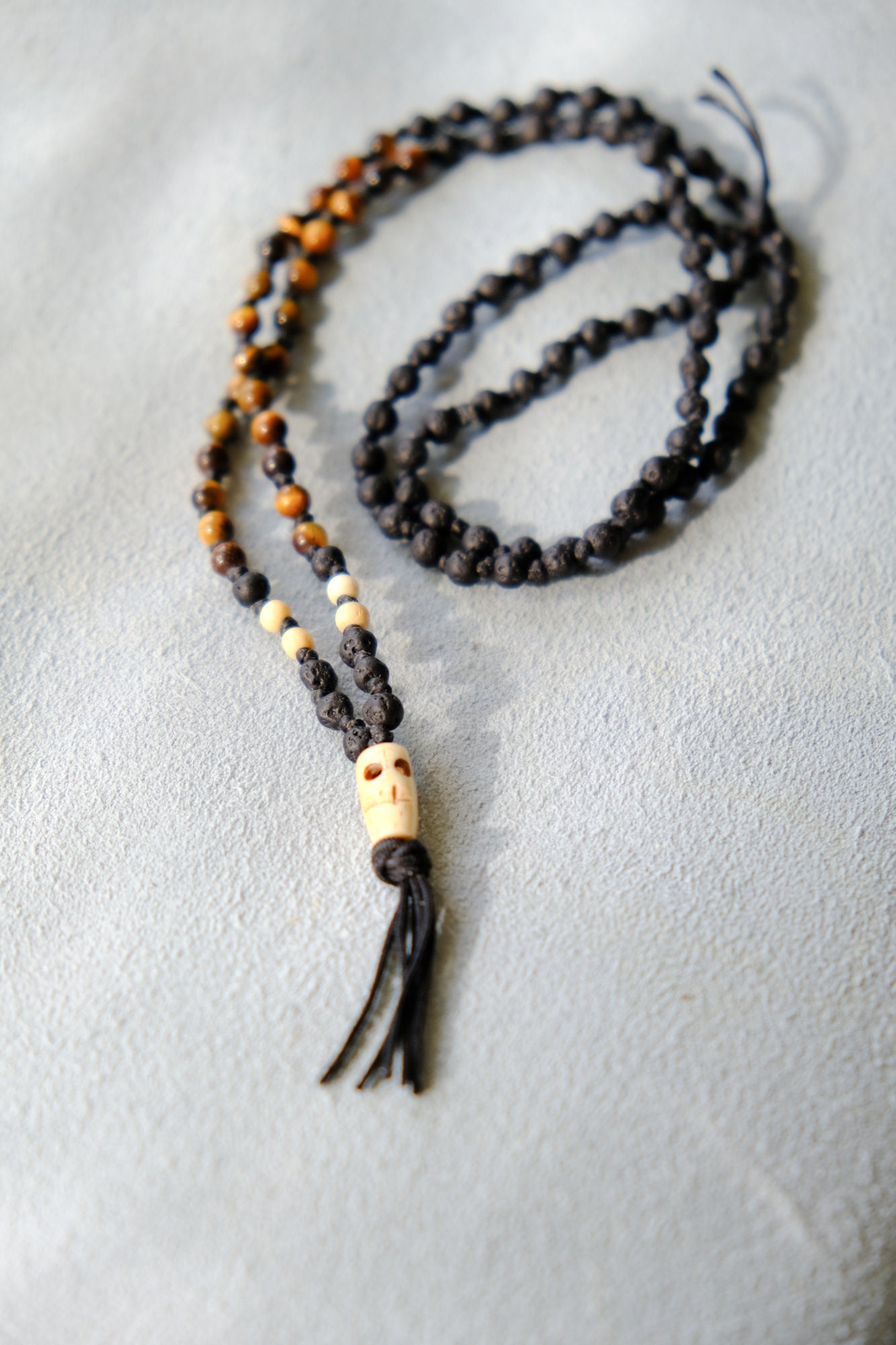 KALI MALA Slim Necklace With a Carved Bone SKULL // Skull | Etsy