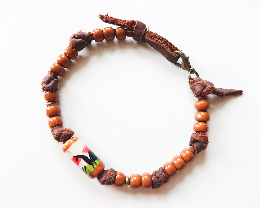 LLAMA Leather Bracelet, Peruvian Handmade Bead Peru Ceramic Jewelry - Etsy