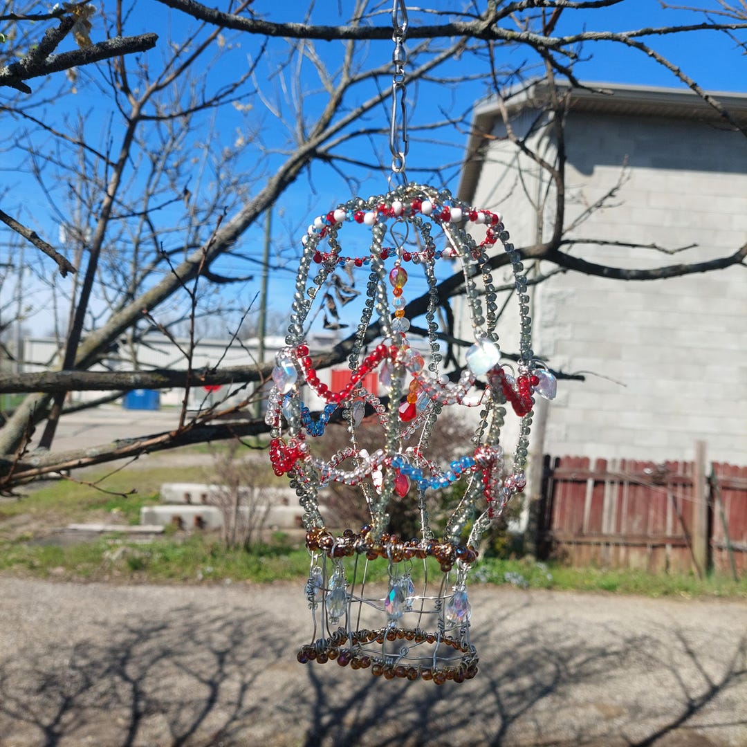 Sparkling Patriotic Wire Art Glass Beaded Hot Air Balloon Spinner ...