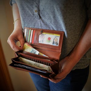 Ladies Women's Wallet/purse Natural Vegetable Tan Leather Black/brown ...