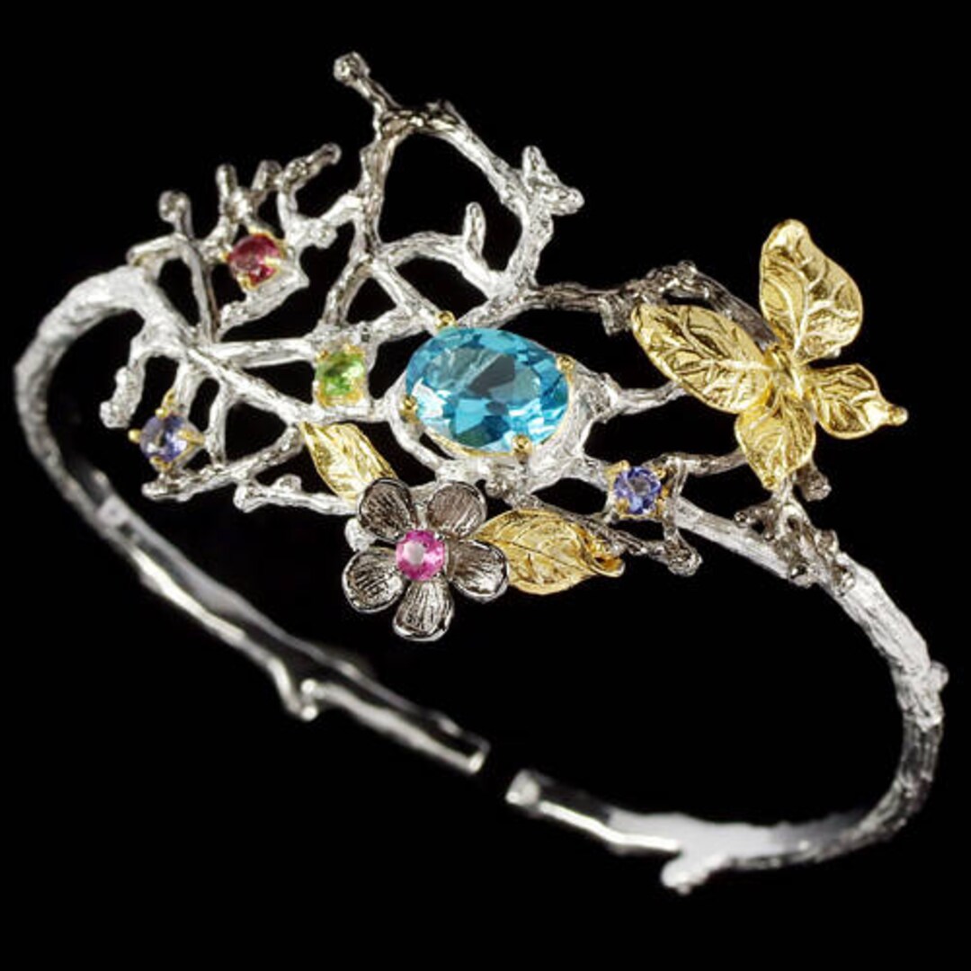 Pre-raphaelite Style Topaz Garnet Peridot Tanzanite Foliate Floral ...