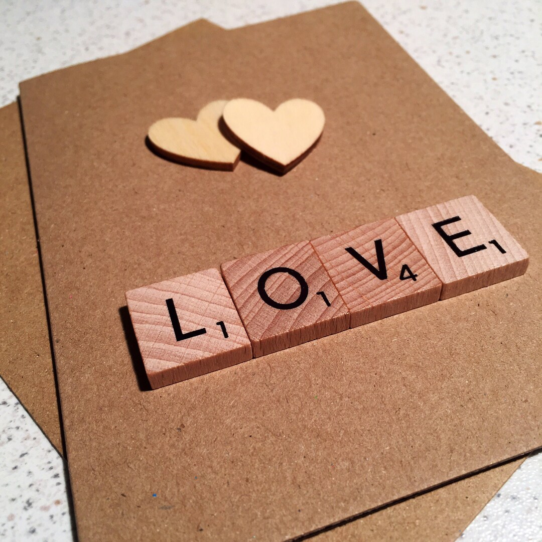 Wedding Card Love Hearts Engagement Card Scrabble Tiles Handmade ...