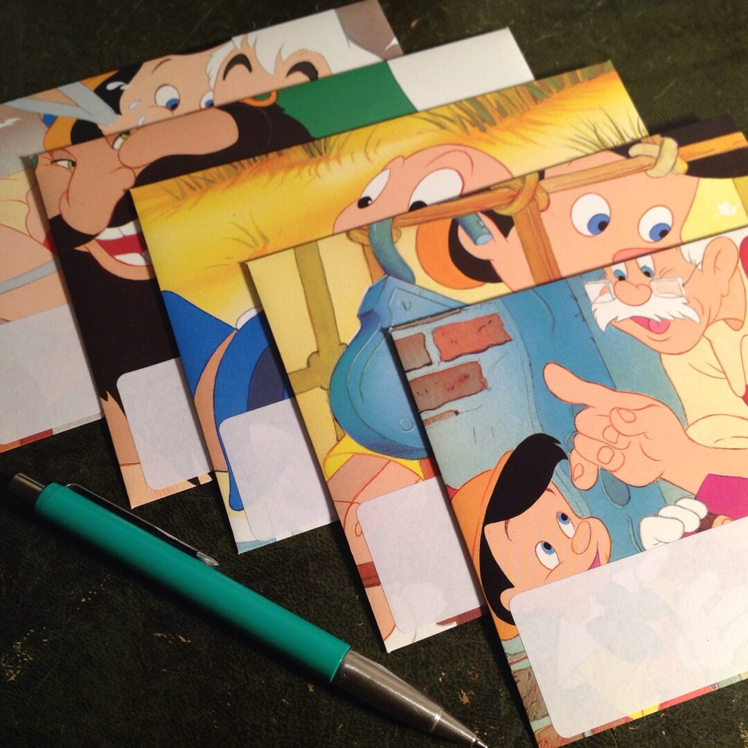 Pinocchio Disney Letter Writing Set With Handmade Envelopes. Upcycled ...