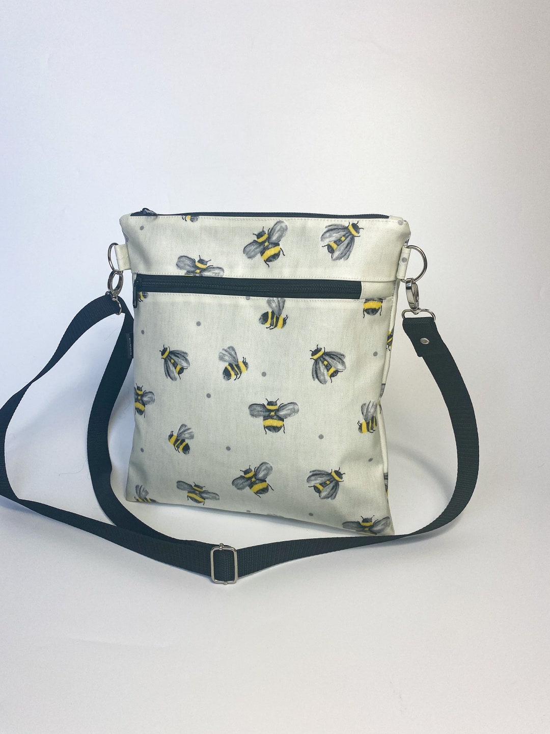 Handmade Bee Print Oilcloth Crossbody Bag: Waterproof Everyday ...