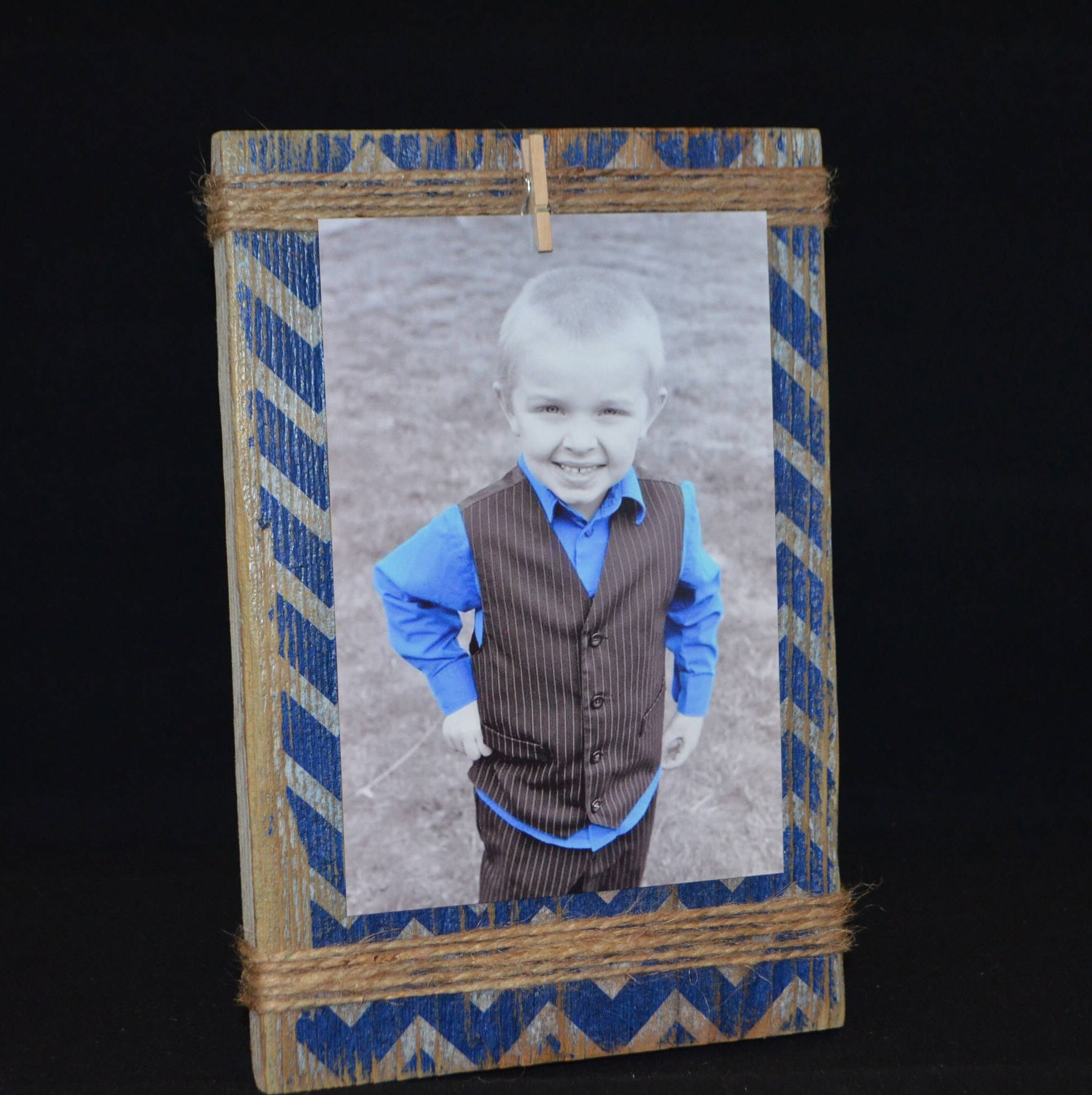 6x4 6x5 8x5 Rustic Photo Frame Blue Chevron Frame with | Etsy