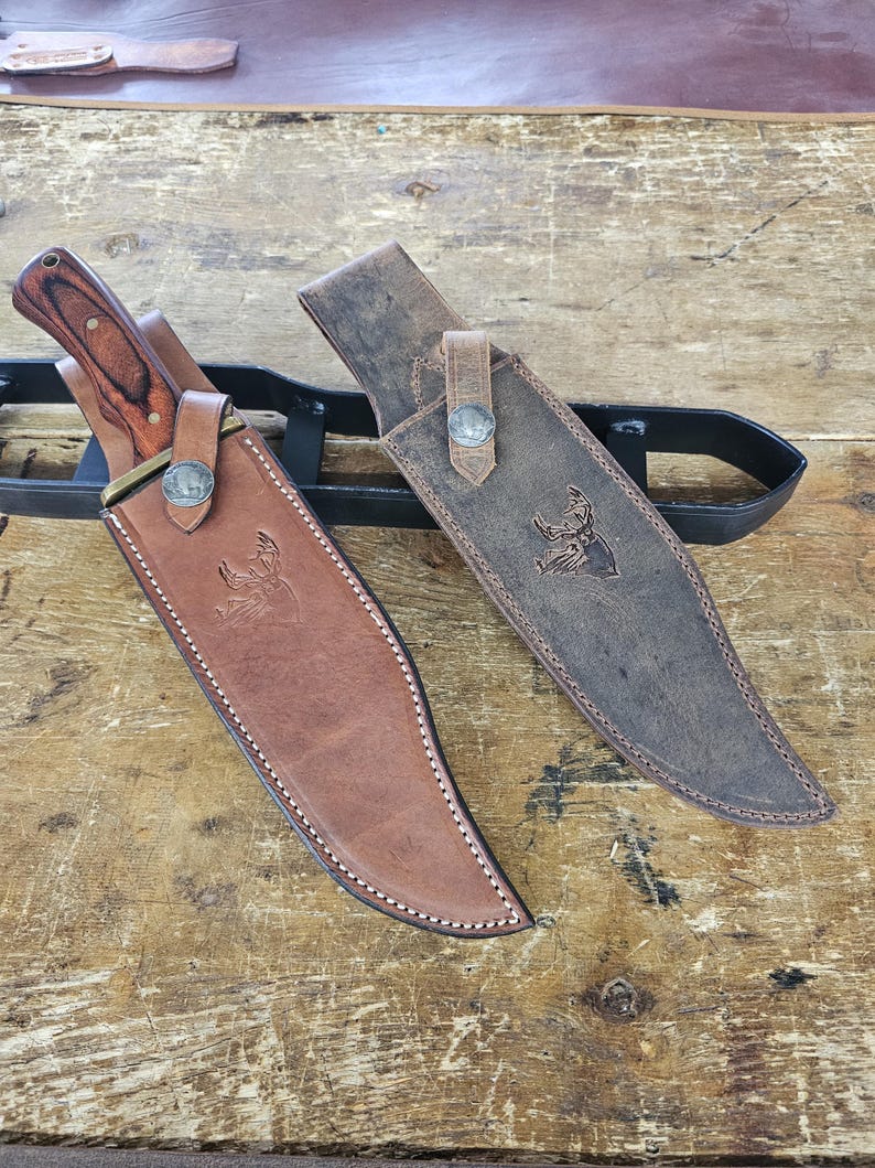 Bowie 8" Knife Sheath-rustic Brown -buffalo Snap Down Strap..handmade ...