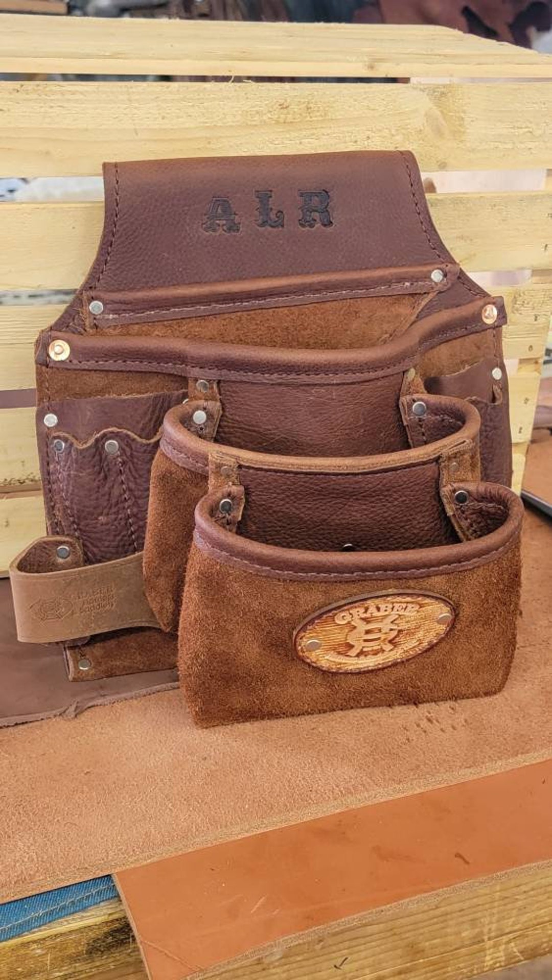 Carpenters Leather Tool Bag #7DL W/ Rafter Square Pckt/ Double Front ...