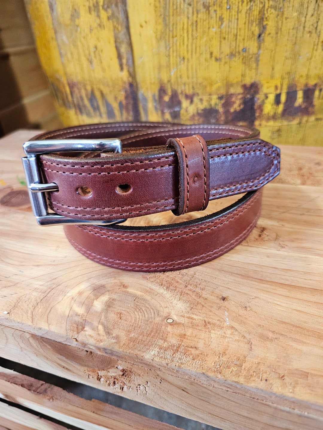 Mens Bridle Leather Belt -stitched,oiled & Handwaxed - 12oz, Medium ...