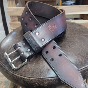 Heavy 2" Dark Walnut-double Prong- Bullhide Leather Tool Belt ...