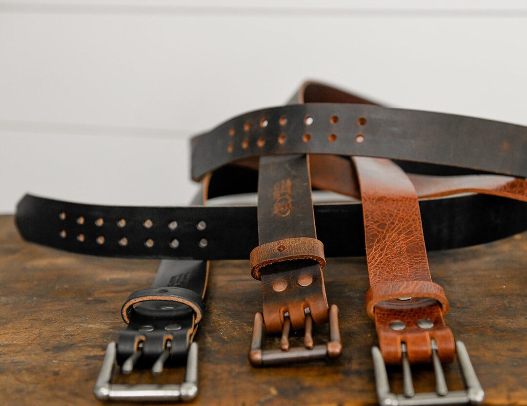 Handmade Bison Leather Belt – Double Prong Roller Buckle, USA Made - Etsy