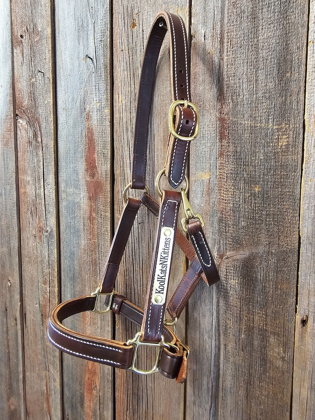 Handmade Leather Horse Halter, Solid Brass Name Plate, Russet Brown - Etsy
