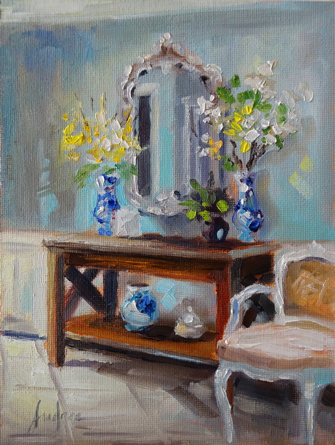 French Foyer, Painting of French Interior Framed. 6x8 Original Oil on ...