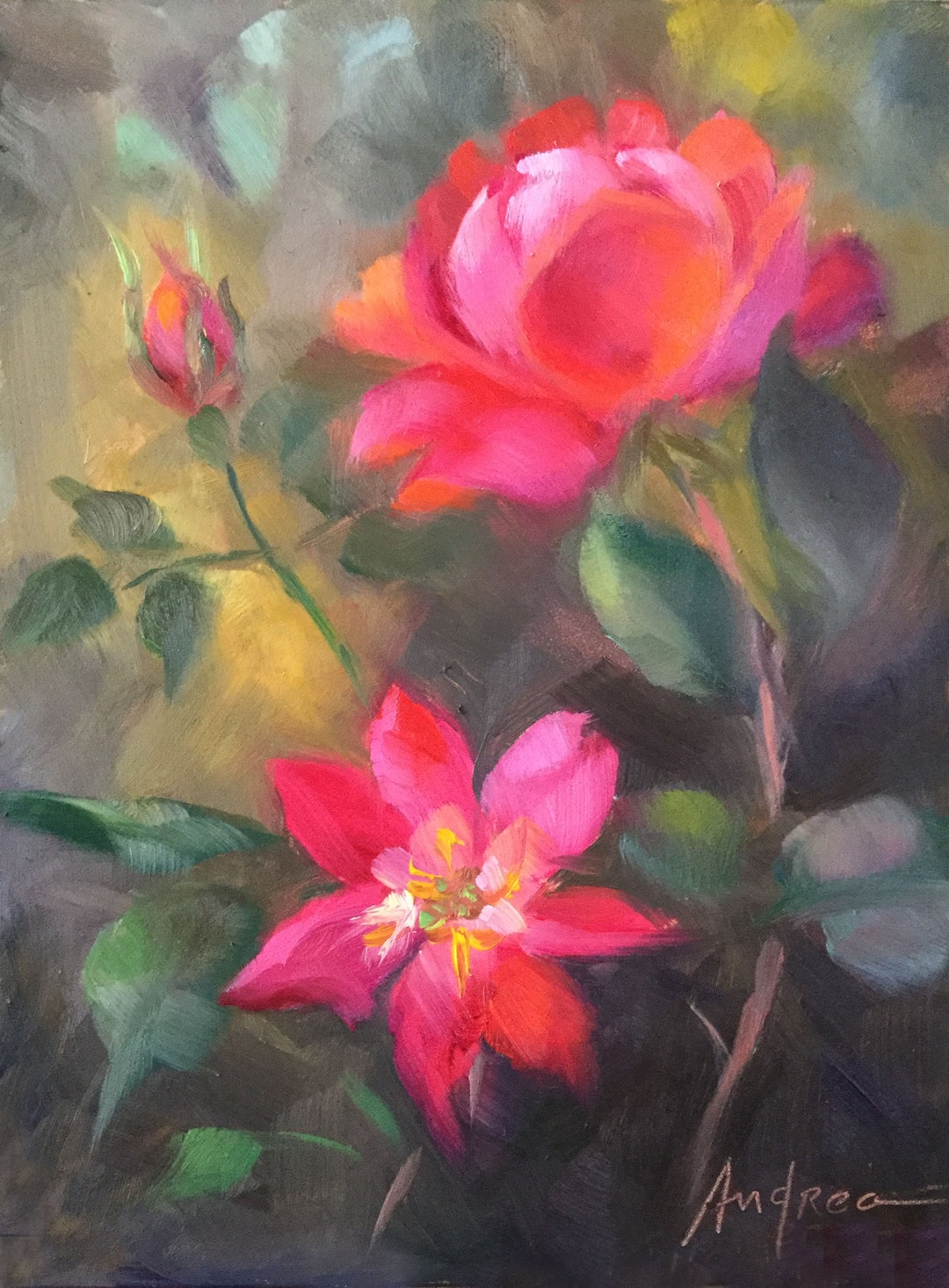 Painting of Knockout Roses. sunlit Knockouts 8x6 Original Oil on ...