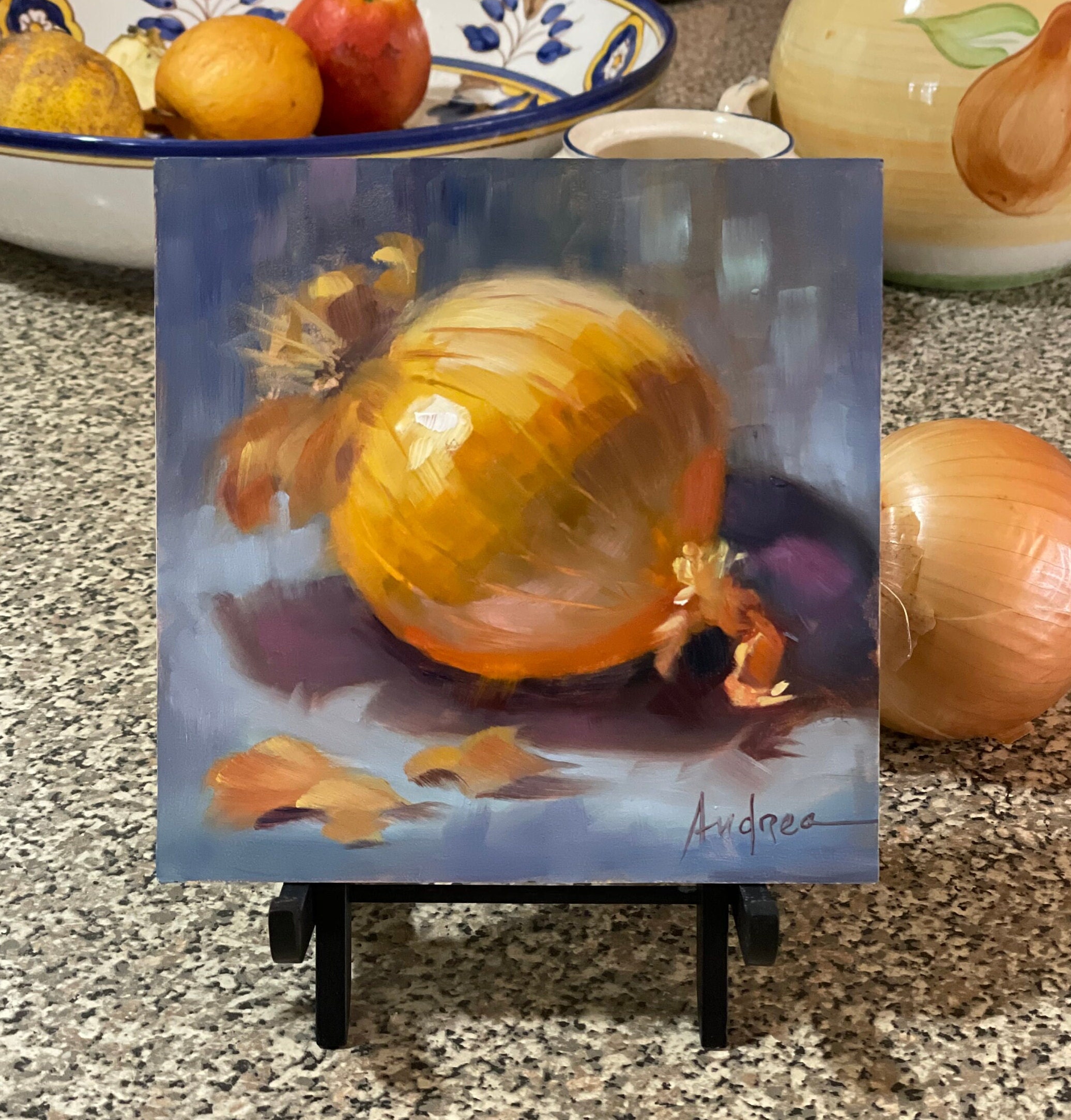 Golden Onion, 6x6 Original Oil Painting. Kitchen/dining ART. Gift For ...
