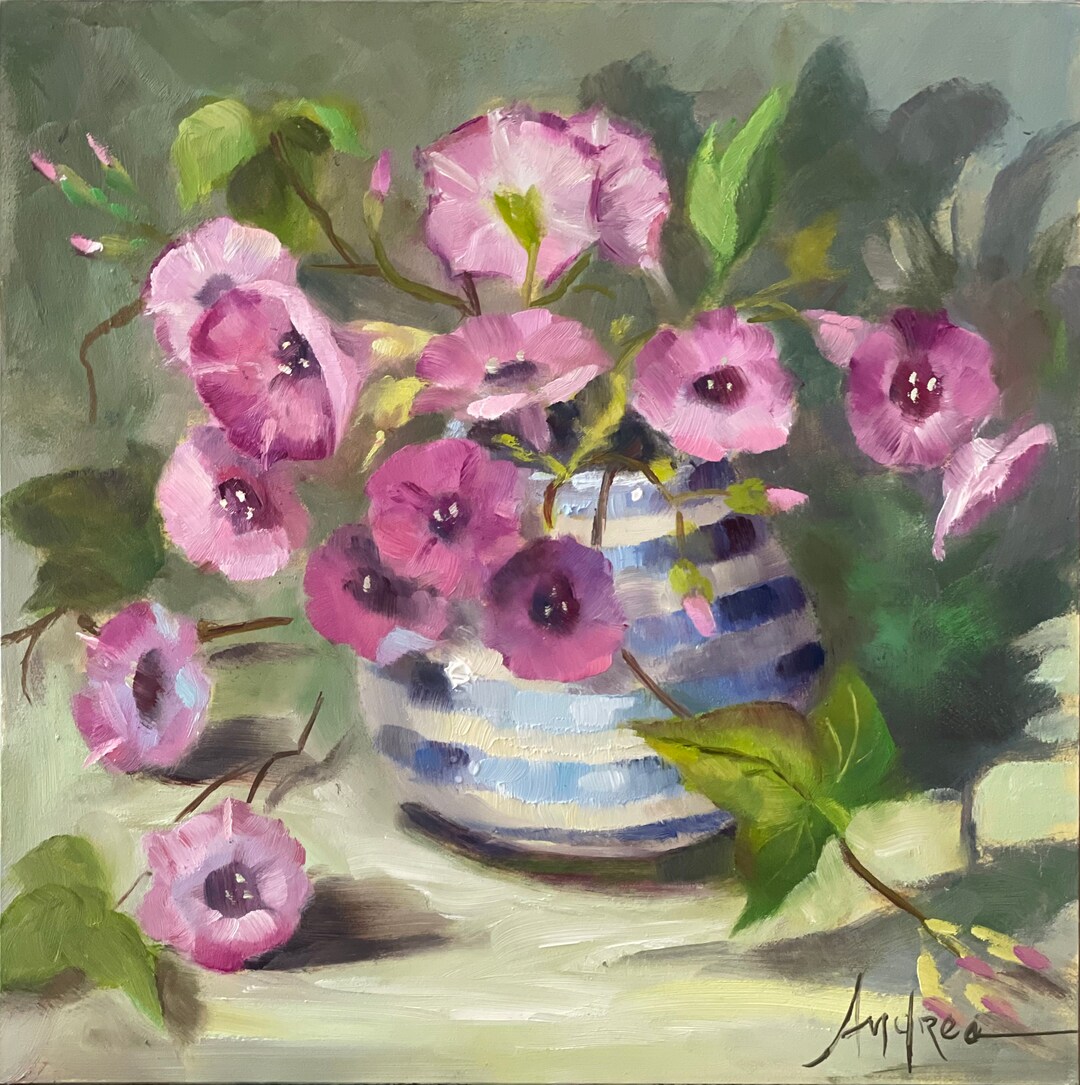 Summer Trumpets, 8x8 Original Oil Painting on Board. Kichen, Living ...