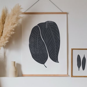 Folded Leaf - Printable Wall Art. A Black and White Woodblock Style ...