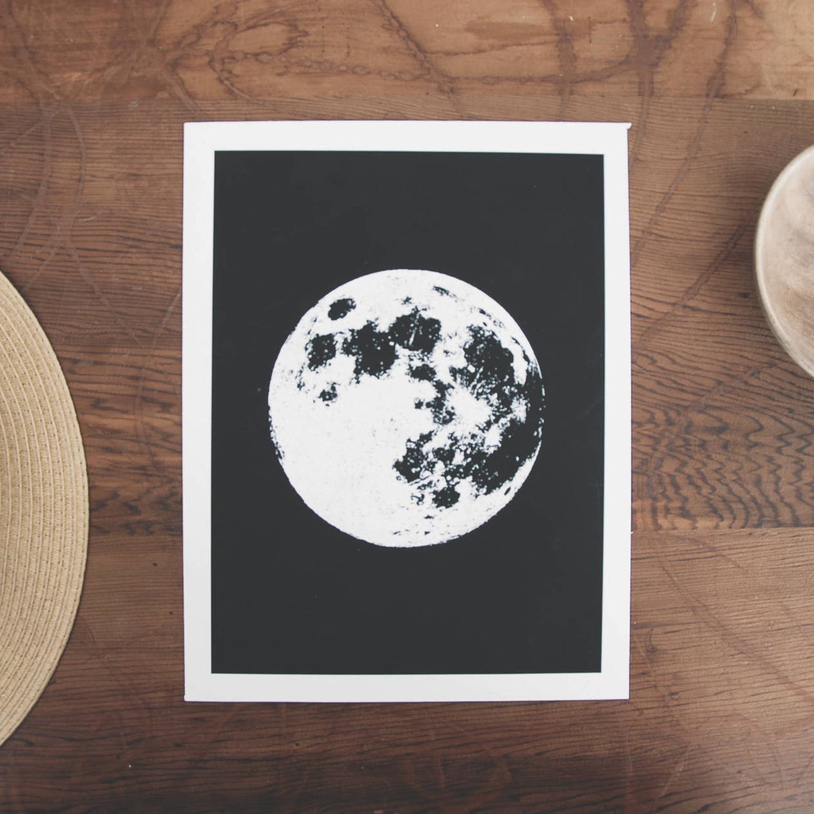 Shining Bright Full Moon Woodblock Style Print Design - Etsy