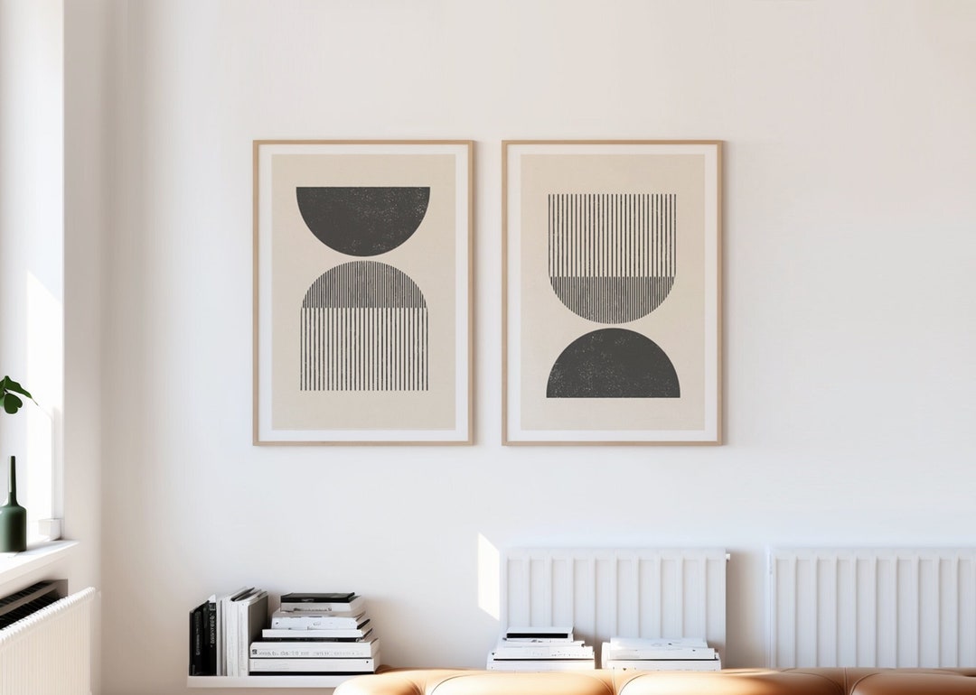 Mid Century Style Woodblock Print in Classic Geometric Shapes and ...