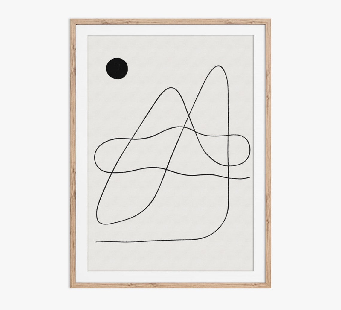 Moon Landscape. Minimal Continuous Abstract Line Drawing. Digital ...