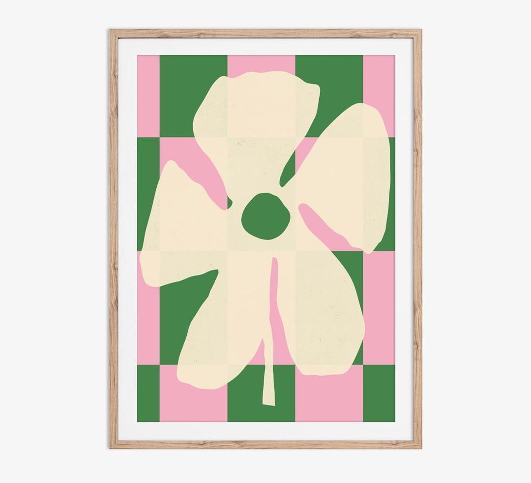 A Retro Vibe Flower Poster Design With a Cream-colored Flower on a Pink ...