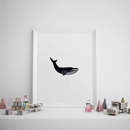 Whale and Boat Watercolor Printable Wall Art - Etsy