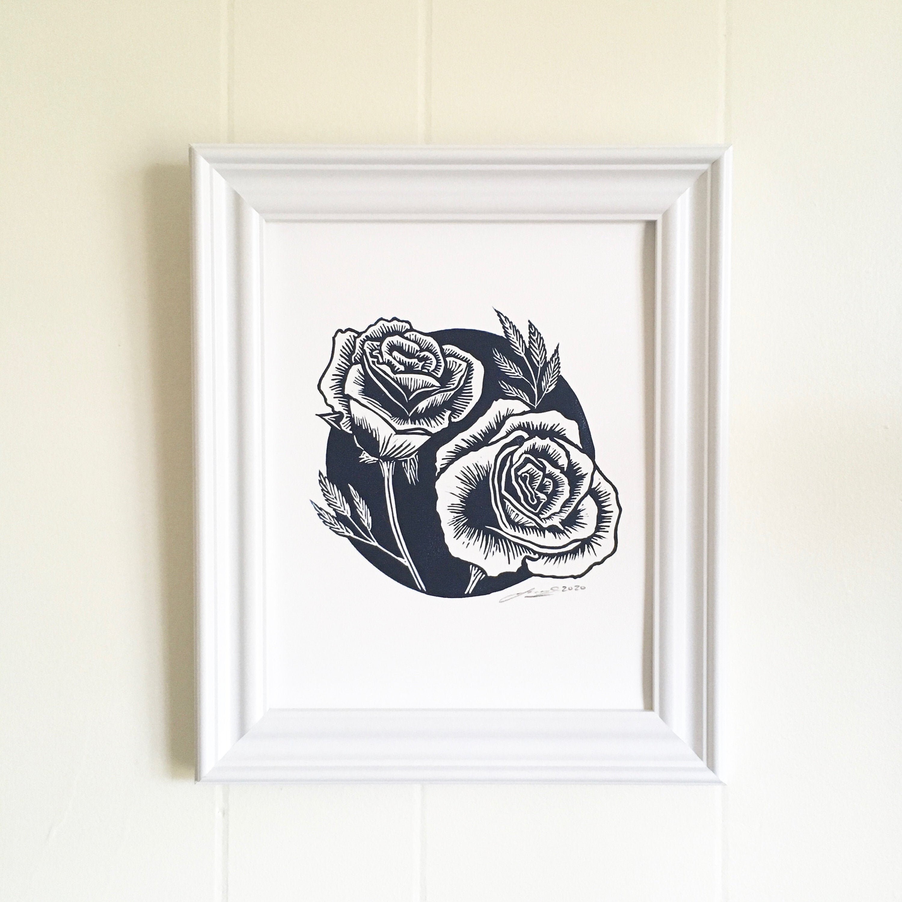 Blue Roses Original Linocut Art Print Botanical Wall Art - Etsy
