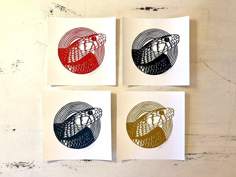 Mini Eastern Indigo Snake Original Linocut Art Print 8 X - Etsy