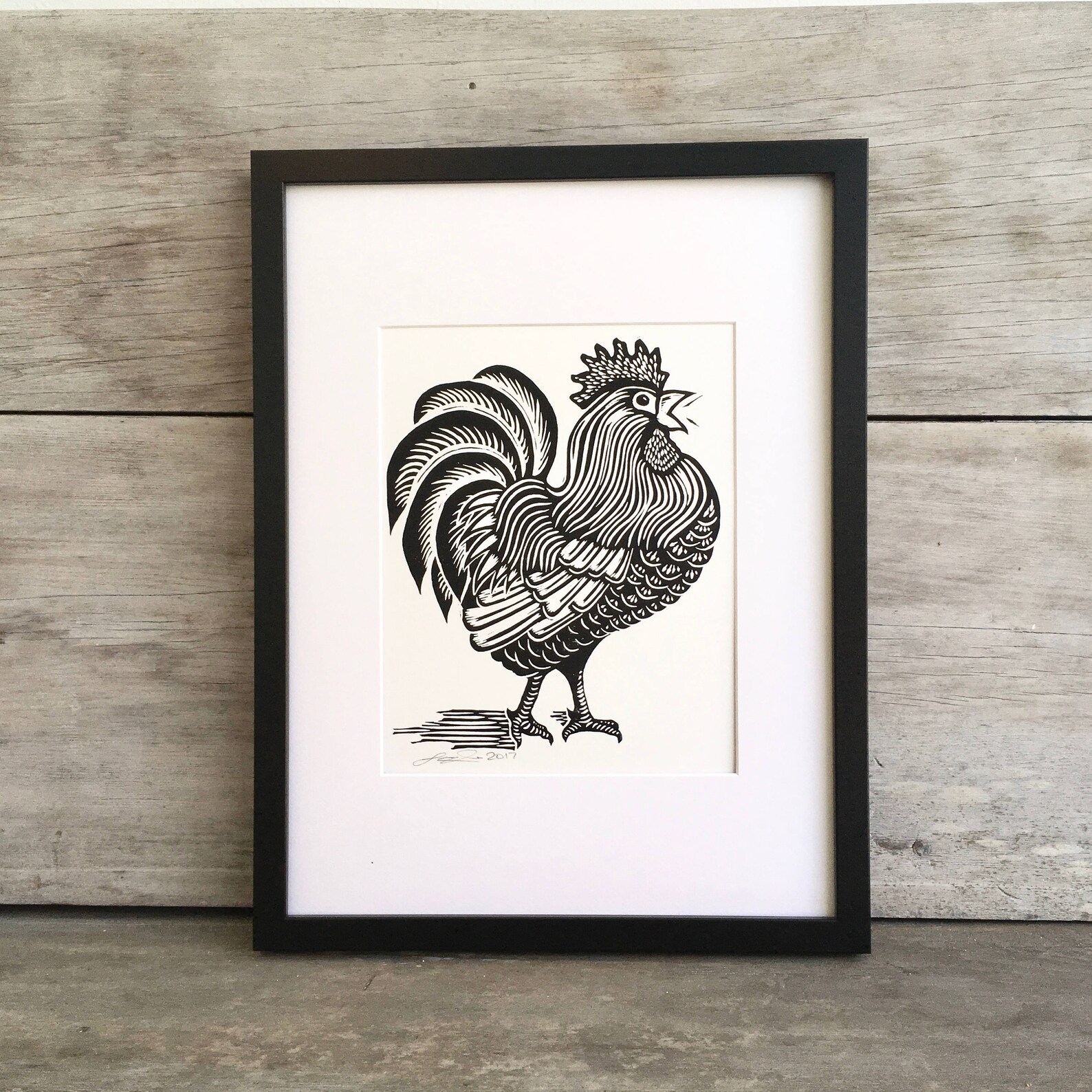 Rooster Original Linocut Print, Red or Black - Etsy