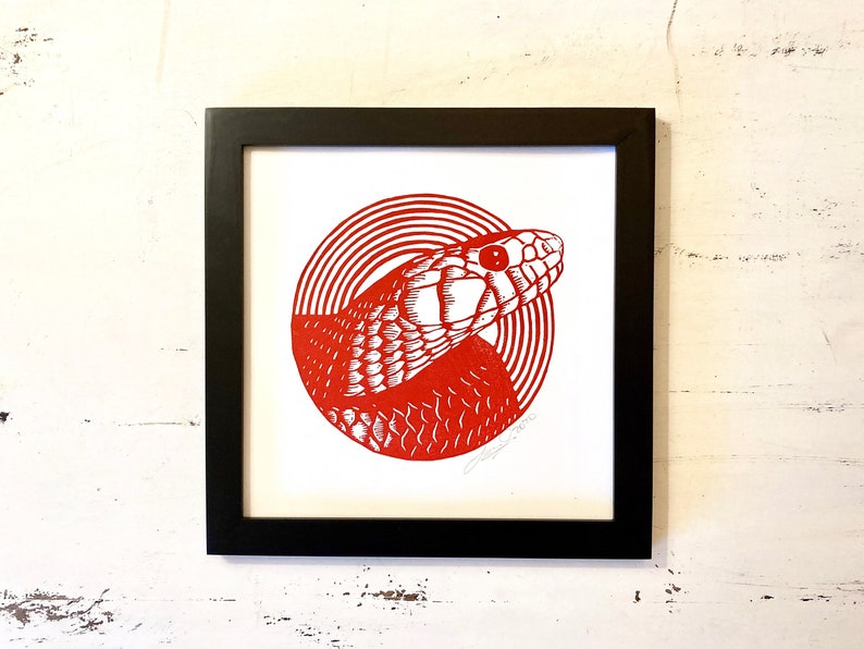 Mini Eastern Indigo Snake, Original Linocut Art Print, 8 X 8" - Etsy