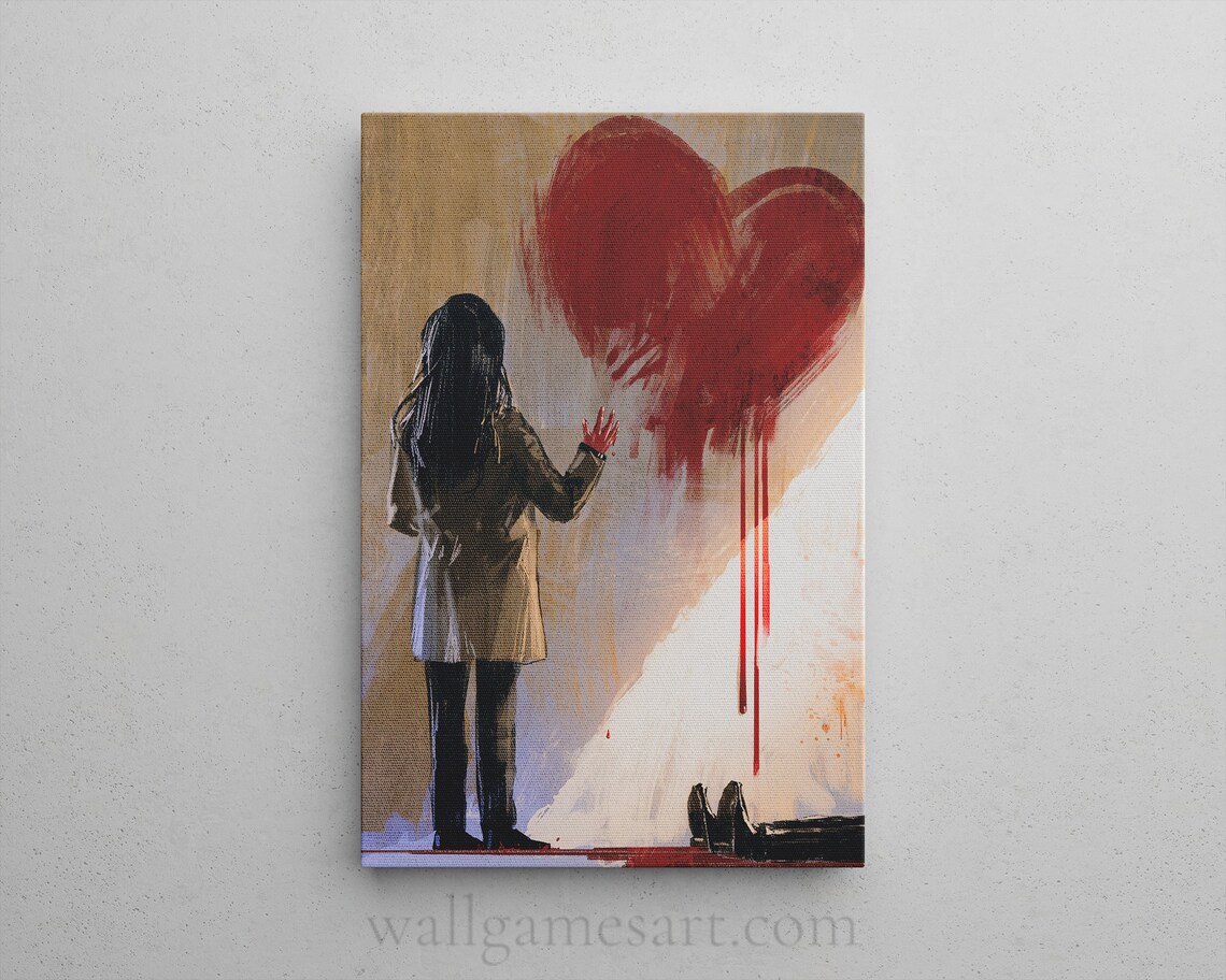Girl Drawing Red Blood Heart Love Valentines Day Canvas Wall - Etsy