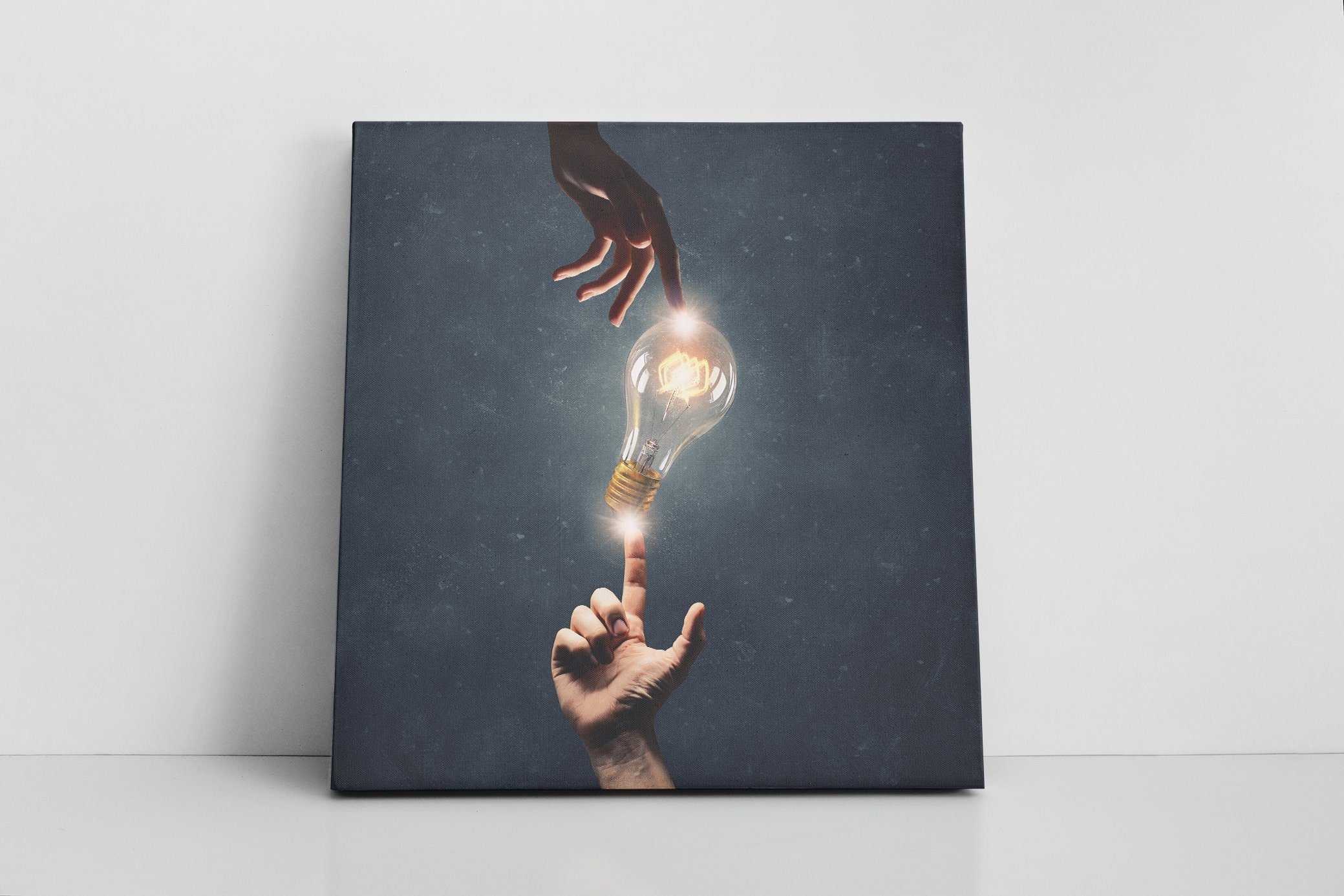 Light Bulb Art Hands Touching Light Bulb Abstract Wall Art | Etsy