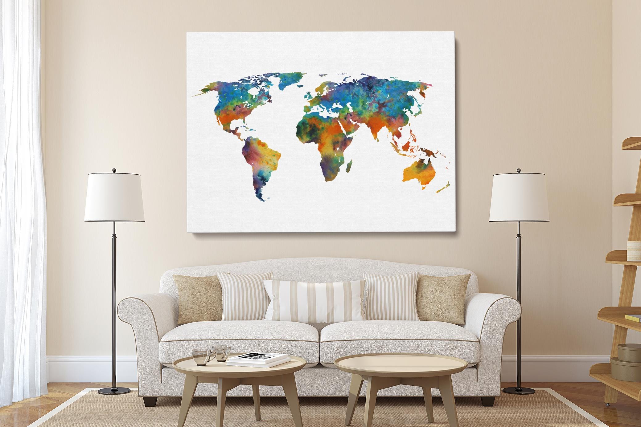 World Map | Travel Map | Large Living Room Decor | Original Abstract ...