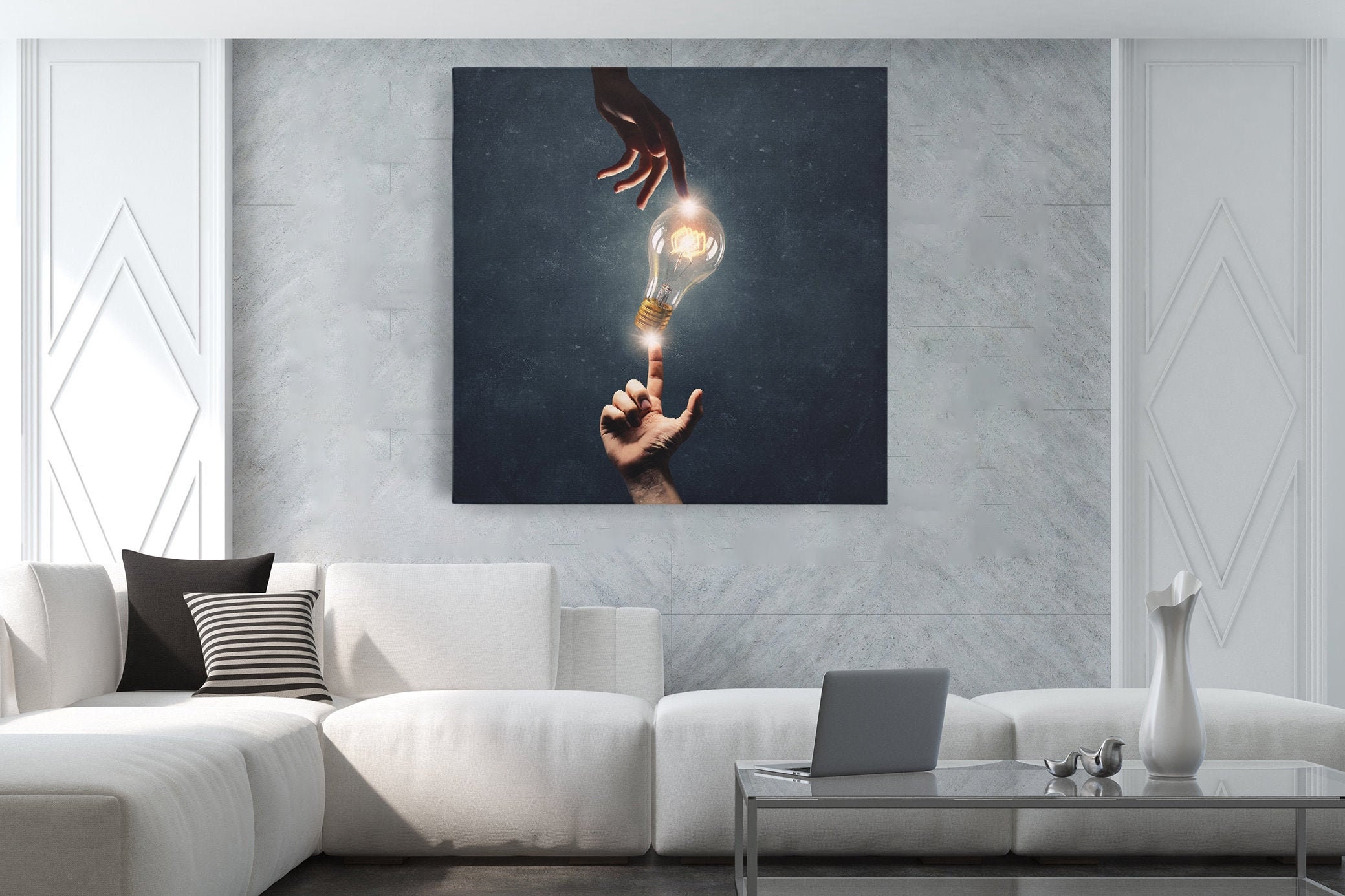 Light Bulb Art Hands Touching Light Bulb Abstract Wall Art | Etsy