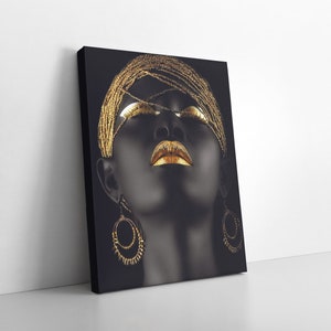 Gold Face Wall Art Girl Canvas Home Decor | Abstract Face Print ...