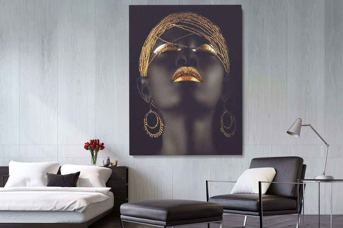Gold Face Wall Art Girl Canvas Home Decor Abstract Face - Etsy