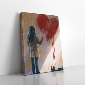 Girl Drawing Red Blood Heart Love Valentines Day | Canvas Wall Art ...