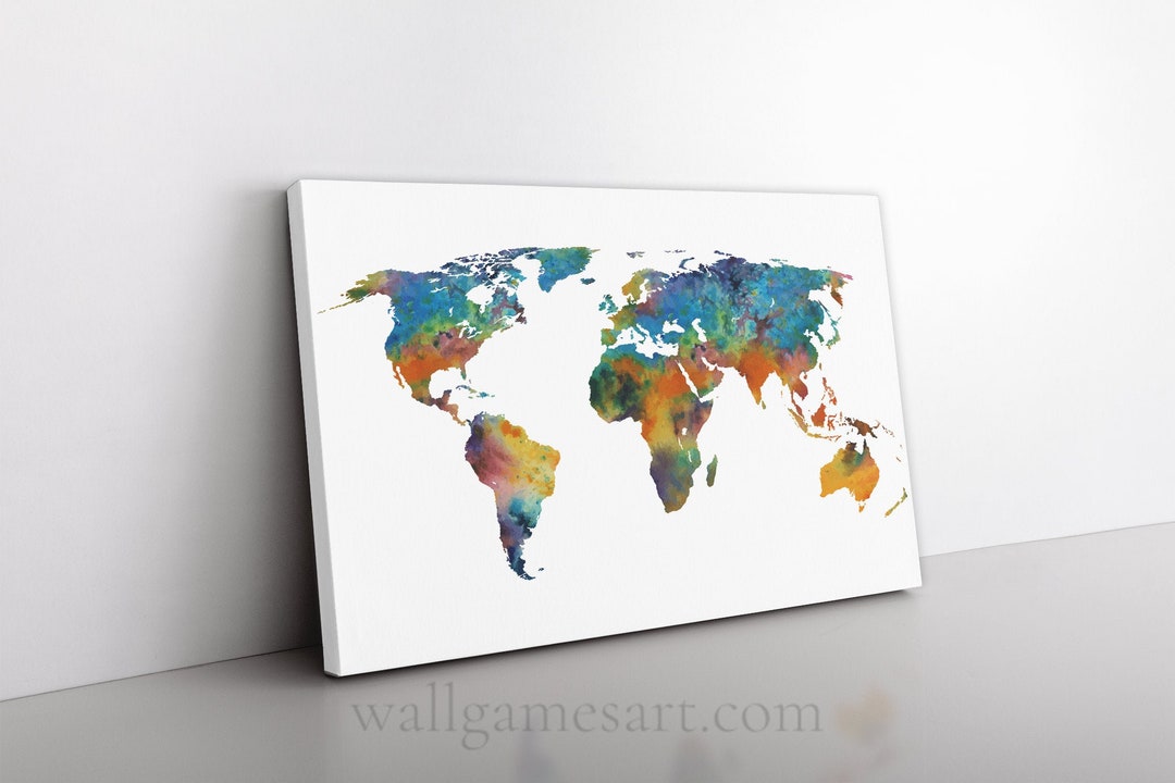 World Map Travel Map Large Living Room Decor Original Abstract Print ...