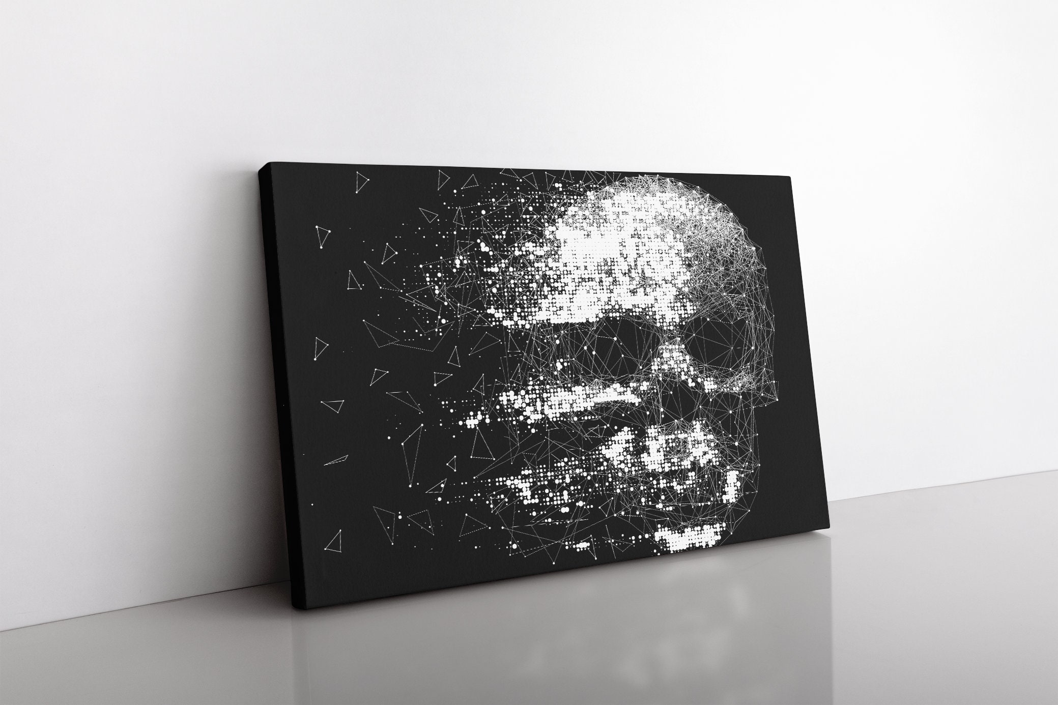 Vector Skull Illustration Network Lines Grungy Black White Background ...