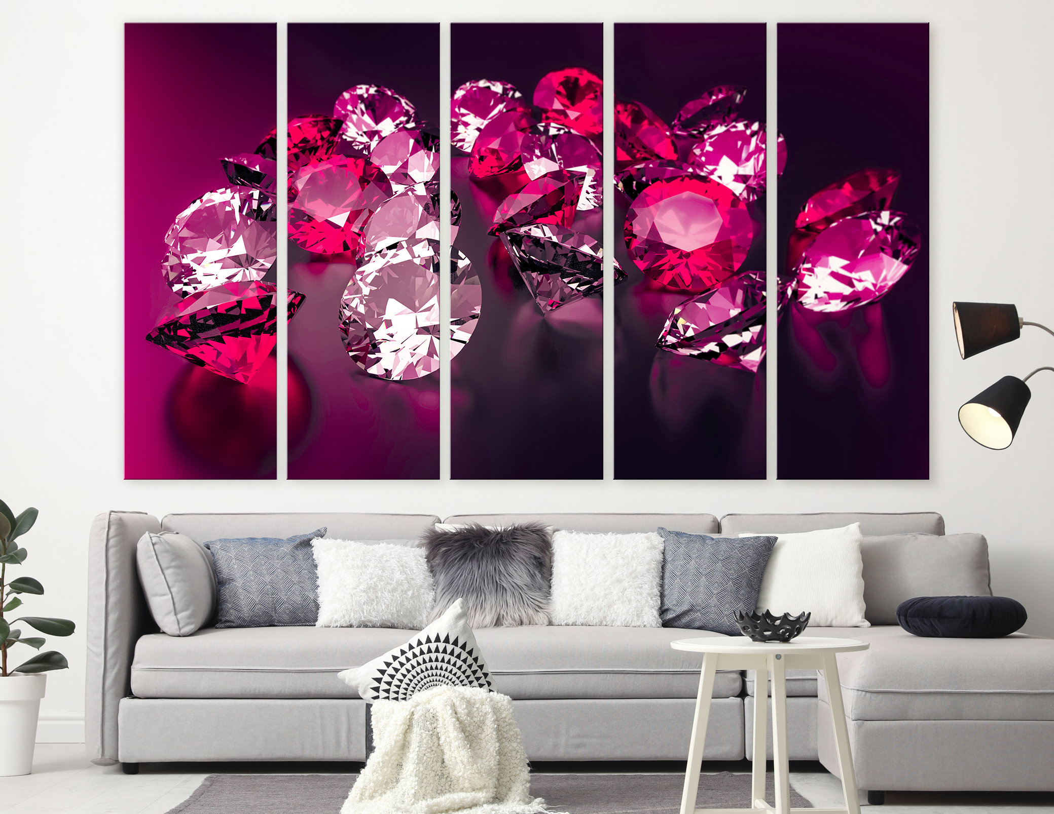 Pink Diamonds Wall Art Black Background Original Home Print Abstract ...