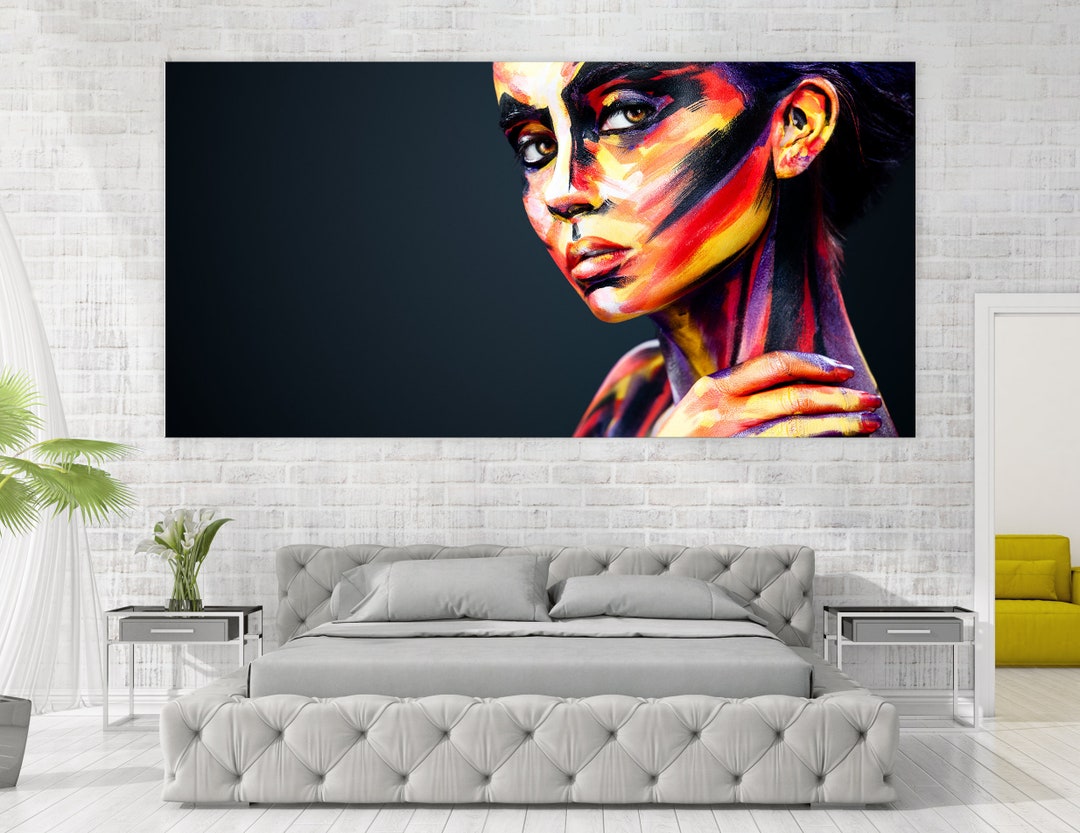 Canvas Wall Art Painting Abstract Face Art Colorful Female Face Canvas ...