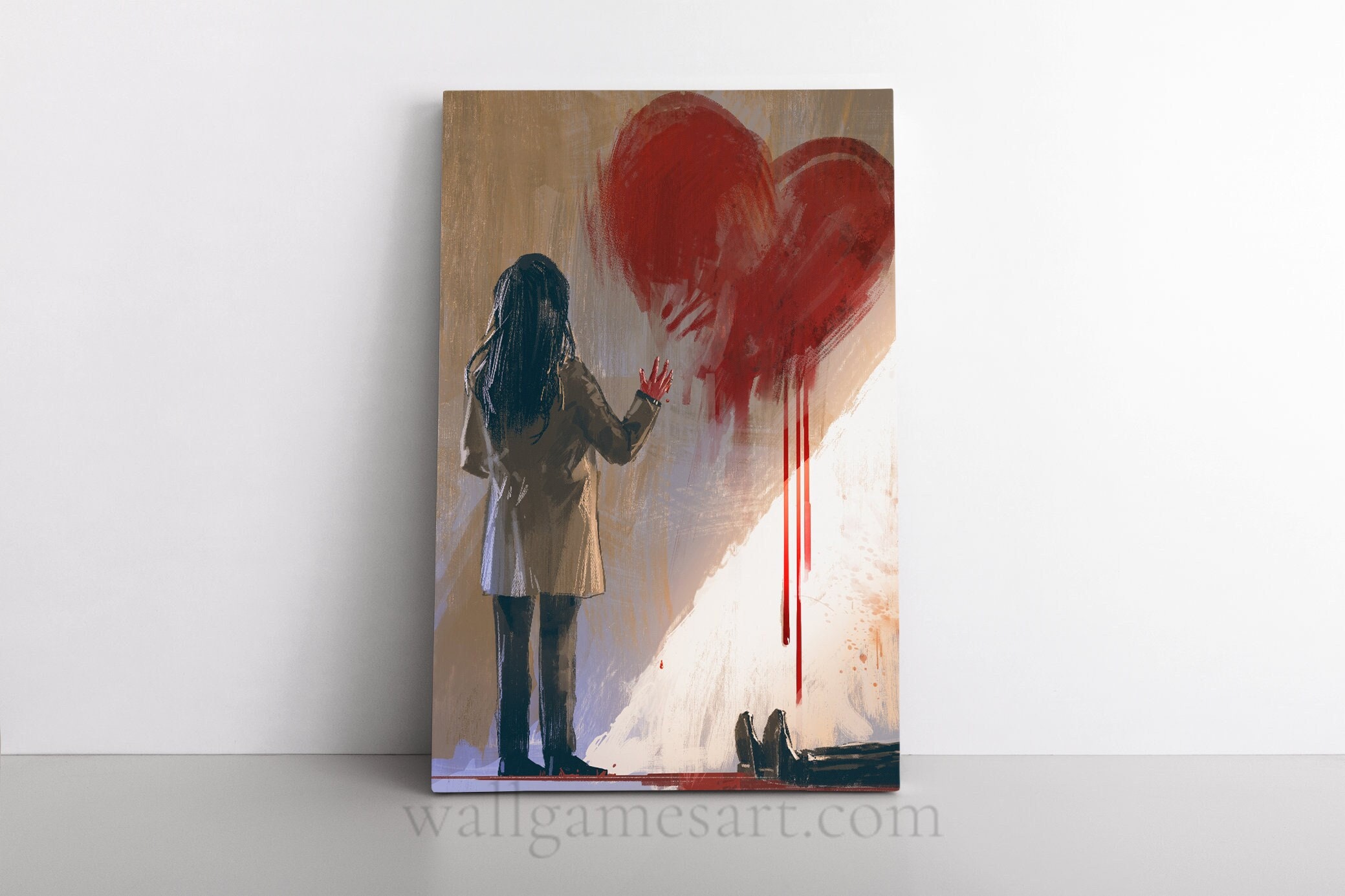 Girl Drawing Red Blood Heart Love Valentines Day Canvas Wall - Etsy