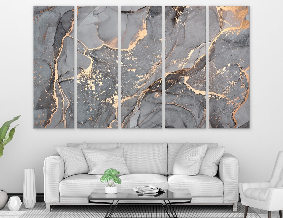 Grey Gold Marble Art Large Abstract Printing Texture Home - Etsy