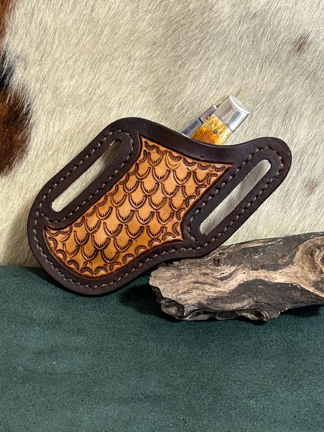 Leather Knife Sheath With Dragon Scale Tooling, Fits Buck 112 & Case ...